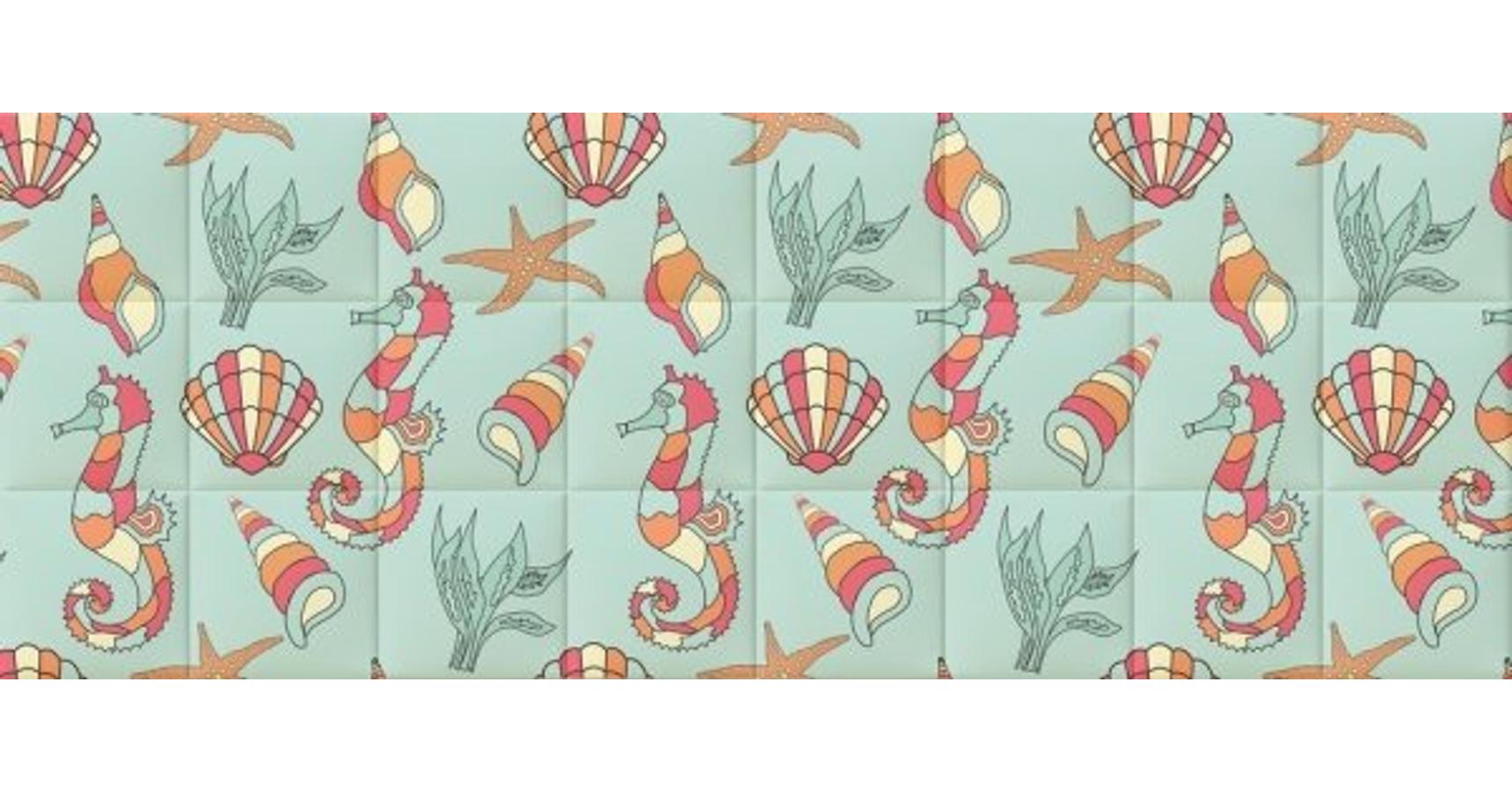 Tenger rajz kagyló csikóhal nyomtatott műbőr falvédő (200x75 cm ...